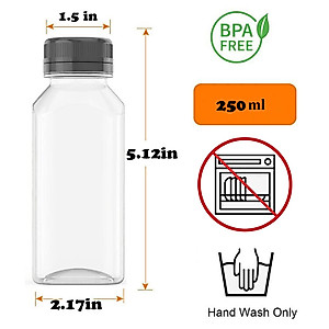MANSHU 3 Pack 8 OZ Plastic Juice Bottles, Reusable Bulk Beverage Containers, Comes Black lid, for Juice, Milk and Other Beverages.
