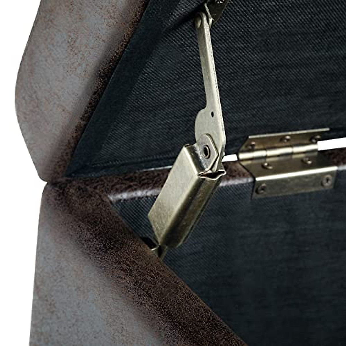 SIMPLIHOME Avalon 48 Inch Wide Contemporary Rectangle Storage Ottoman Bench in Distressed Brown Vegan Faux Leather, For the Living Room, Entryway and Family Room