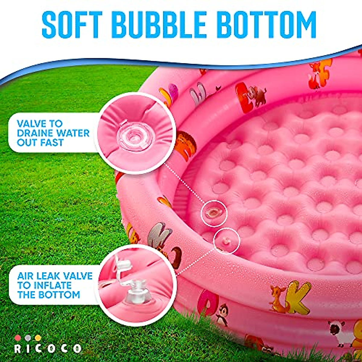 Inflatable Kiddie Pool for Kids - Kids Pools for Backyard - Swimming Pool for Kids, Toddlers, Baby - 3 Ring Pools for Inside and Outside - Durable Material with Soft Blow Up Bubble Botton, Pink