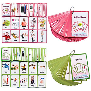 Verbs/Adjectives Flash Cards English Flash Cards Pocket Card Learning Toys for Children Pre-Kindergarten Kids Education Aids