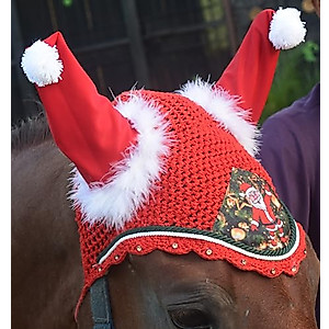 Santa Claus Christmas Horse Fly Bonnet Net Hat Hood Mask Fly Veil Full Hand Made Cotton (Horse/Full)