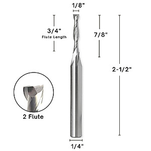 ROUTYBITS - 1/8 Diameter, Up Cut Bit, 1/4 in Dia Shank, 3/4 inch Cut Length, Solid Carbide, Spiral Endmill, CNC Router Bits