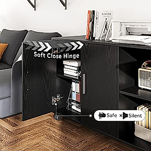 DEVAISE Rolling File Cabinet, Wood Storage Cabinet with Dual Doors, Large Printer Stand on Lockable Wheels for Home Office, Black