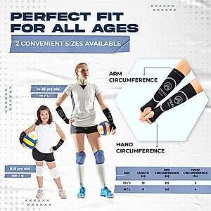 Upward Fitness-Volleyball Padded Passing Sleeves, Arm and Wrist Protection With Thumbhole, Carrying Bag and Headband Included, for Girls and Boys (XS/S Black)