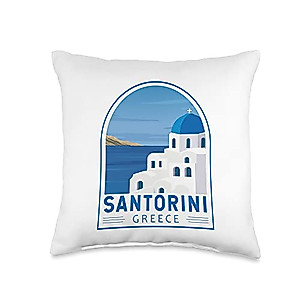 Santorini Greece Travel Souvenir Merch Santorini Greece Retro Emblem Vintage Throw Pillow, 16x16, Multicolor