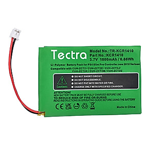 Tectra 2Pcs 1800mAh KCR1410 Battery for Sony PlayStation 4 PS4 Slim/Pro Wireless Dual Shock Controller CUH-ZCT2, CUH-ZCT2U, New 2016 Version Or Newer (Small Plug)