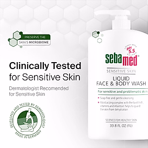 Sebamed Liquid Face and Body Wash For Sensitive Skin pH 5.5 Mild Gentle Hydrating Cleanser Hypoallergenic Dermatologist Recommended 33.8 Fluid Ounces (1 Liter) For Healthier Smoother Skin