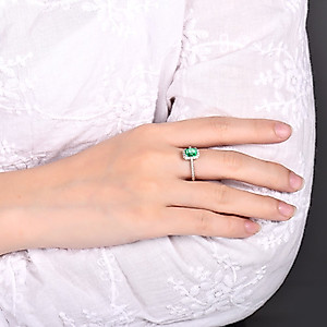 Lanmi 14K White Gold Natural Green Emerald Engagement Solitaire Rings Diamonds Wedding Band for Women Promotion