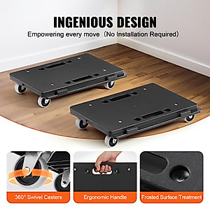 VEVOR Furniture Moving Dolly, 16 x 11in 500 lbs Capacity Furniture Movers Dollies 4 Wheels, Portable Moving Rollers Heavy Duty, Connectable Flat Dolly Cart for Heavy Furniture, 2 Pack, Black