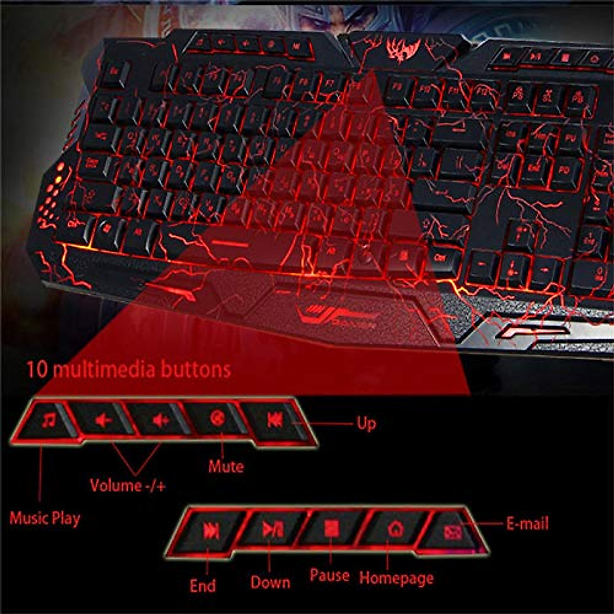 FAIYIWO Excelvan M-200 3 Colors Backlight Wired Gaming Keyboard Fire Cracks FAIYIWO