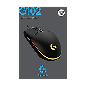 Logitech G102 Light Sync Gaming Wired Mouse with Customizable RGB Lighting, 6 Programmable Buttons, Gaming Grade Sensor, 8 k dpi Tracking,16.8mn Color, Light Weight (Black) (910-005802)