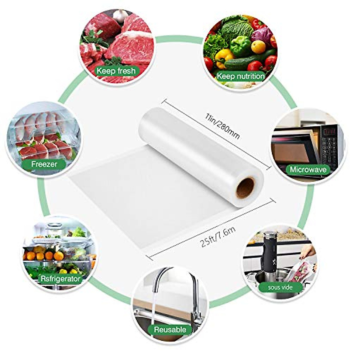 GAFICHEF Vacuum Sealer Bags Rolls 11x25 4-Pack Food Storage Bags BPA Free Heavy Duty Commercial Grade for Sous Vide (Total 100 Feet)