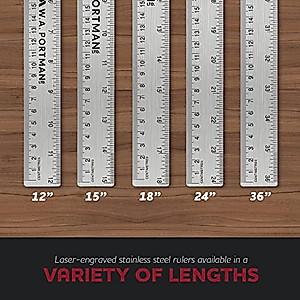 Breman Precision Metal Ruler 18 Inch - Stainless Steel Cork Back Metal Ruler - Premium Steel Straight Edge 18 inch Metal Ruler - Flexible Stainless Steel Ruler - Imperial and Metric Ruler