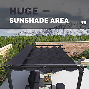 PURPLE LEAF 10’ x 13’ Patio Retractable Pergola with Double Sun Shade Canopy Outdoor Grill Gazebo for Deck Backyard Garden Modern Aluminum Pergola, Navy Blue