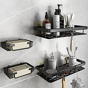tgosomt Shower Caddy 4-Pack, Self Adhesive Shower Shelf Wall Mounted, Shower Organizer For Inside Shower Tile (Black)