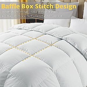 ELNIDO QUEEN Feather Down Comforter Queen Size - White Down Duvet Insert - Luxurious Fluffy Hotel Style Bedding Comforter - 100% Cotton Cover All Season Medium Warmth - Queen Size (90x90 Inch)