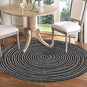 Hand Woven Round Area Rugs Living Room Bedroom Study Computer Chair Cushion Base Mat Round Carpet Lifts Basket Swivel Chair Pad Coffee Table Rug(2' Round, Black/White)