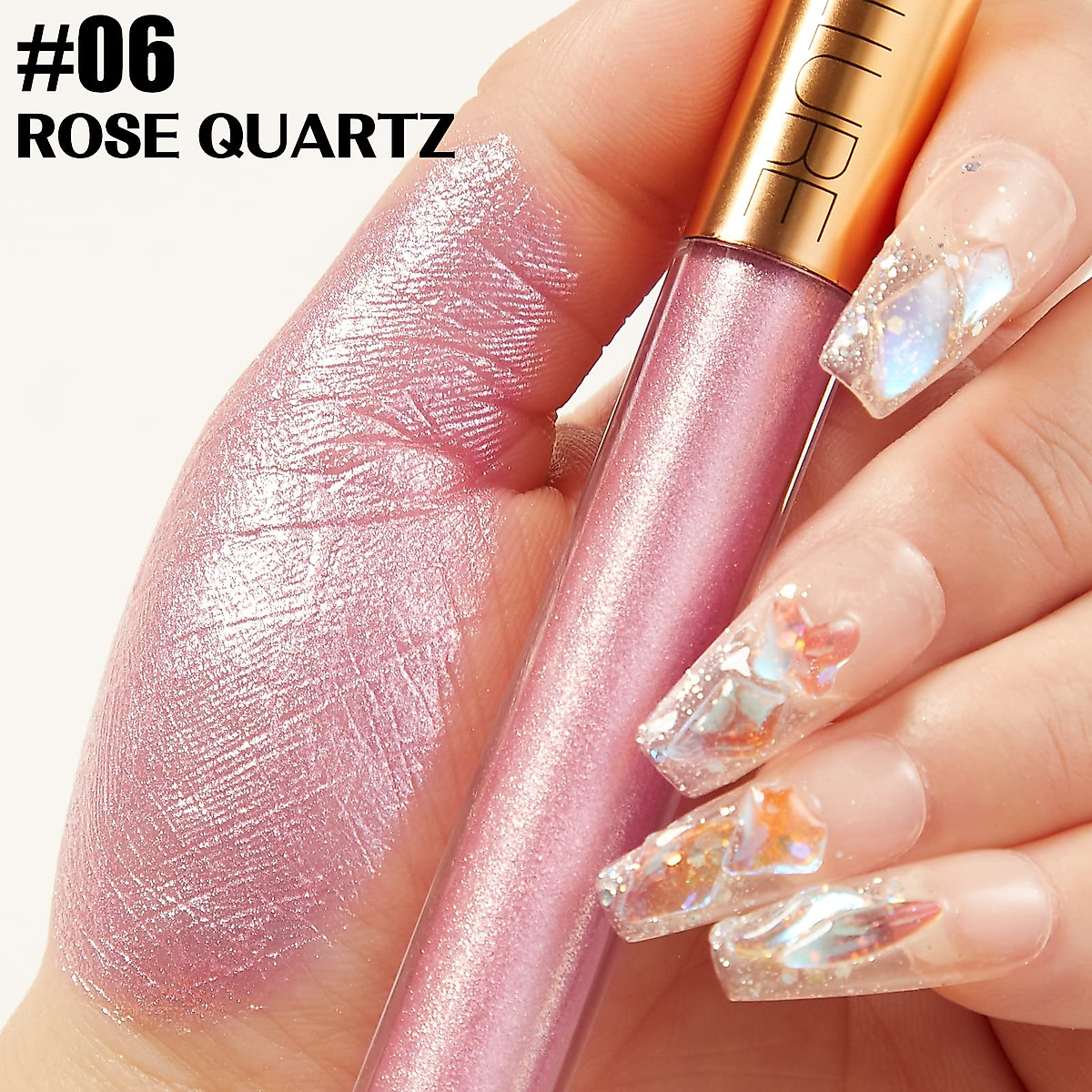 FOCALLURE Metallic Chameleon Liquid Lipstick, Glitter Lip Gloss, Shimmery Finish, Nonstick Cup Lip Makeup for Costume, Cosplay, Rave Festival, 06 ROSE QUARTZ