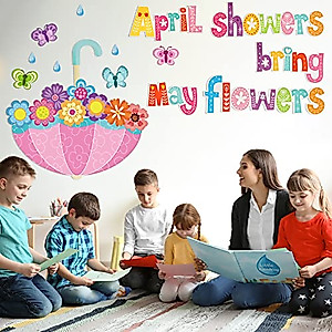 47 Pcs April Showers Bring May Flowers Decorations Spring Cut Outs Spring Bulletin Board School Classroom Bulletin Board Decor for Spring Supplies Whiteboard Window Home Party Decor