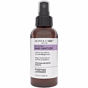 Olivia Care Hand Sanitizer Alcohol Based and Infused with Cleansing Lavender Essential Oils 4 FL OZ