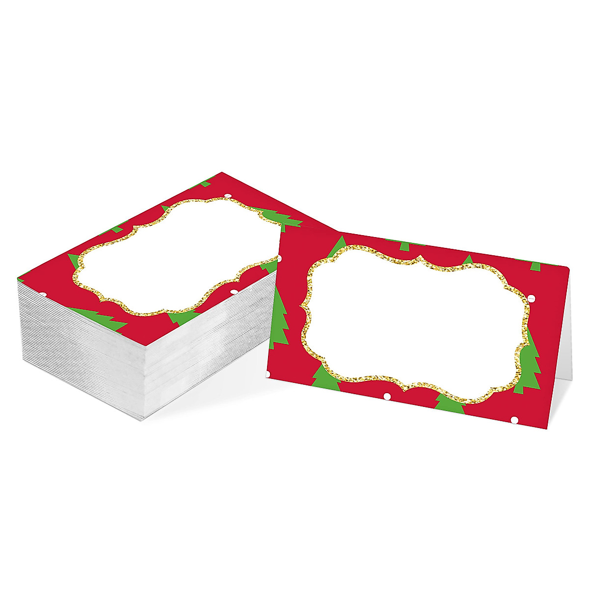 Table Place Card, Christmas Themed Tent Style Cards, Pack of 25 Half-Fold Reception Place Card, Perfect for Christmas Party, Wedding, Bridal & Baby Shower, Birthday, Banquet and Special Events B04