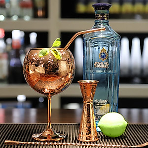 Stainless Steel Etched Red Wine Glasses Set Of 2,24oz( 680 ml) Copper Plated Balloon Wine Goblets Set, Gin and Tonic Glasses Set With 1oz/2oz Jigger, Mixing Spoon And Straws,Gifts for Wedding