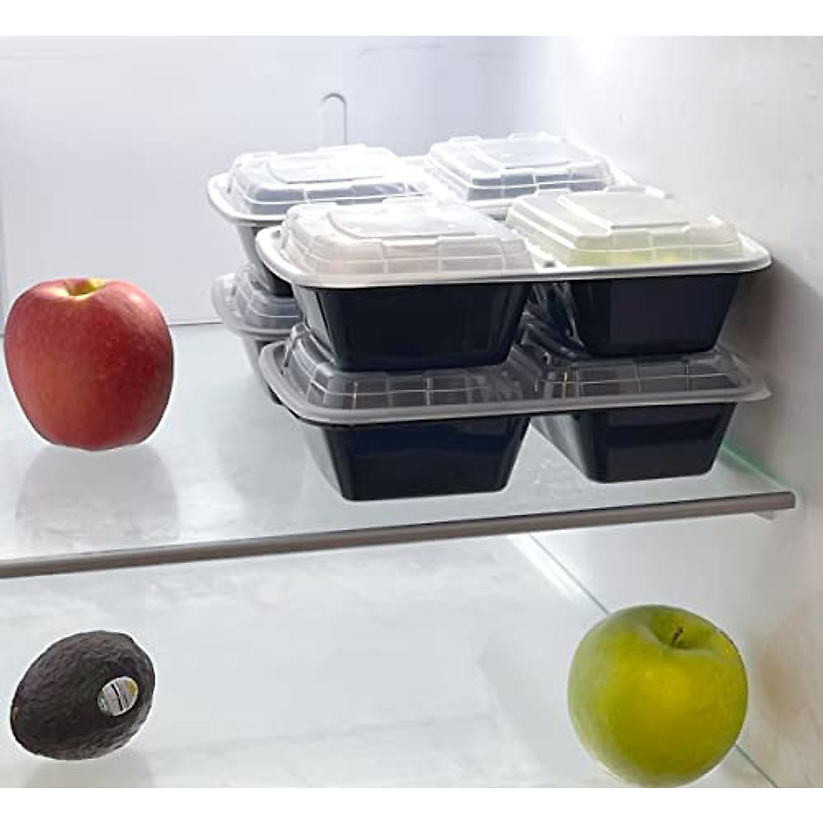 Sunrise Pak [150 Sets] 2 Compartment Meal Prep Containers, 28oz Black Plastic Containers, To Go Container, Bento Box, Lunch Box, Food Storage Container, BPA Free, Reusable (SR222B)