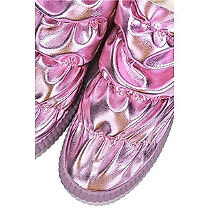 Cape Robbin Brixton Metallic Ruched Fur Snow Boots for Women, Lined Slide On Women's Ankle Outdoor Boots - Pink Size 10
