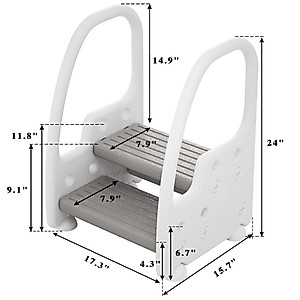 Wiifo Toddler Step Stool for Sink, Height Adjustable Plastic Step Stool for Kids with Handle & Non-Slip Safety,Child Step Stool for Bathroom or Kitchen, Grey