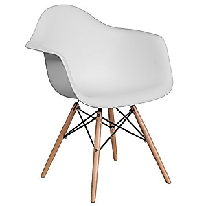 Flash Furniture Alonza Series White Plastic Chair with Wooden Legs