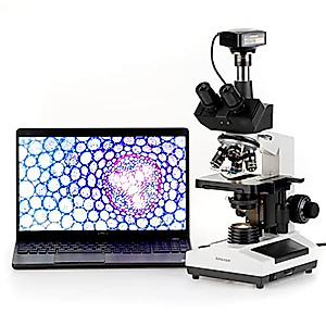 AmScope T390B-3M Digital Professional Compound Trinocular Microscope, 40X-2000X Magnification, WF10x and WF20x Eyepieces, Brightfield, Halogen Illumination, Abbe Condenser, Double-Layer Mechanical Stage, 110V-220V Auto-Switching, Includes 3MP Camera with