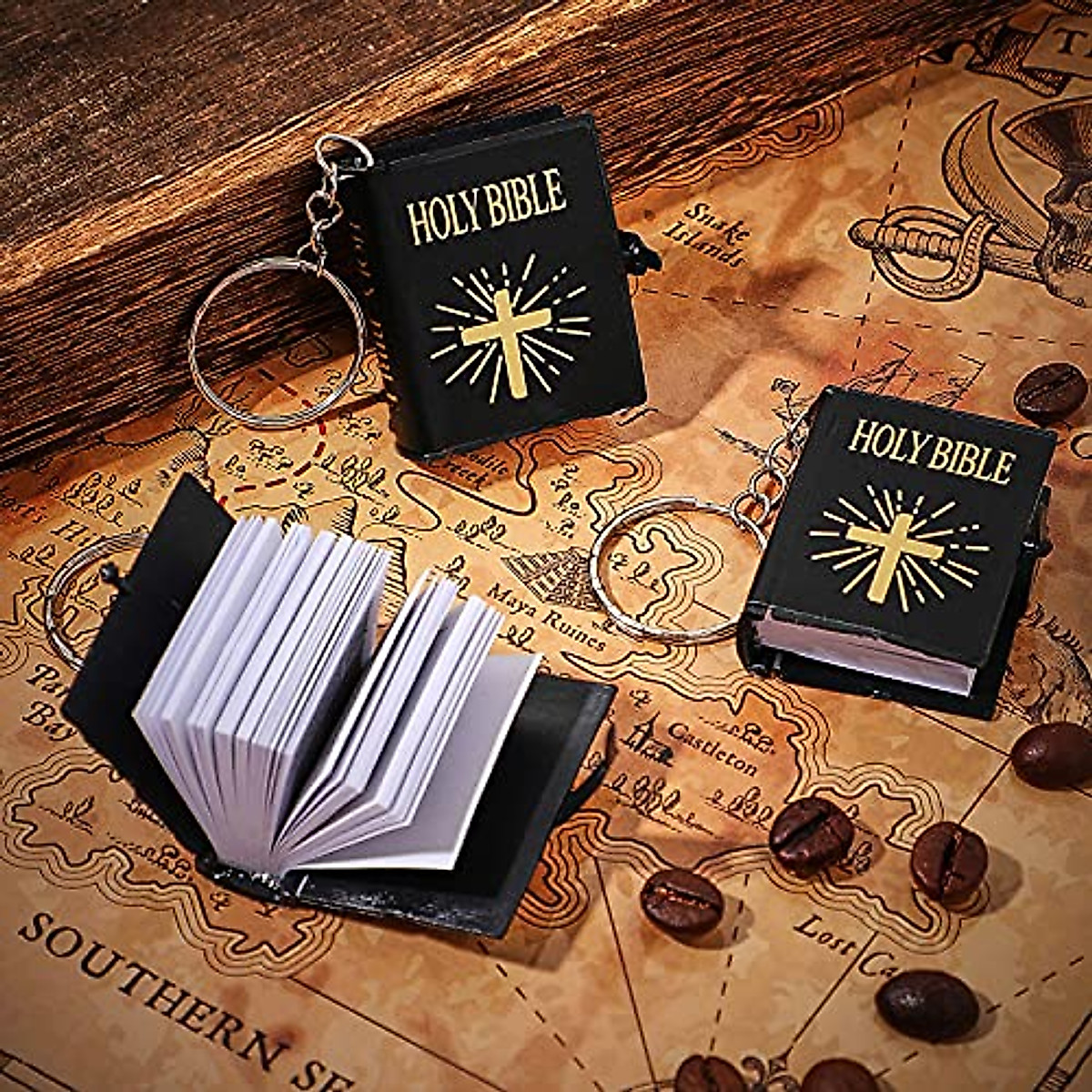Hicarer 18 Pieces Mini Bible Keychain Miniature Holy Bible Pendant Book Keyring (Black)