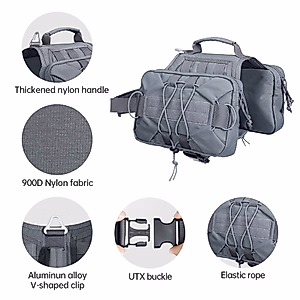 EXCELLENT ELITE SPANKER Dog Pack Hound Dog Saddle Bag Backpack for Travel Camping Hiking Medium & Large Dog with 2 Capacious Side Pockets(Gry-L)