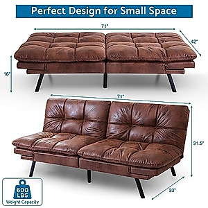 LIFERECORD Futon Sofa Bed Loveseat Sleeper Memory Foam with Adjustable Armrest&Backrest,Modern Convertible Couches for Living Room, Bedroom, Small Spaces, Brown