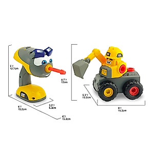 CAT Construction Toys, Fix-It Fleet Construction Toy Excavator, Ages 3+, Motorized Drill + Lights & Sounds, Improve Fine Motor Skills