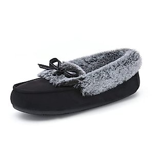 DREAM PAIRS Women's SDSL222W-NEW Black Slip on Faux Fur Lining Mocassins House Slippers for Indoor and Outdoor Size 10 M US