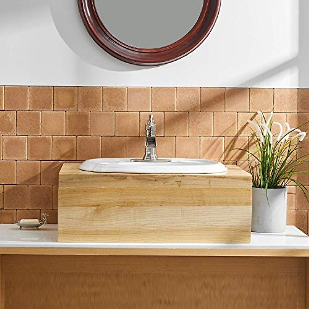 BWE Bathroom Faucet Brushed Nickel Waterfall Single Hole Matching Pop Up Drain Stopper Handle Sink Faucets Bath Vanity Lavatory Vessel Commercial Satin with Water Supply Hose