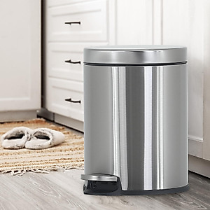 NChanmar Bathroom Trash Can with Lid, 6 Liter / 1.6 Gallon Round Mini Trash Can, Portable Pedal Garbage Can for Kitchen, Office, Stainless Steel Trash Can, Removable Inner Basket, Easy to Clean (2)
