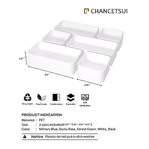 6 Pcs Stackable Drawer Organizer Set Desk Drawer Dividers, Bathroom Vanity Cosmetic Makeup Trays , Multipurpose Plastic Storage Bins for Jewelries, Kitchen Gadgets and Office Accessories, White