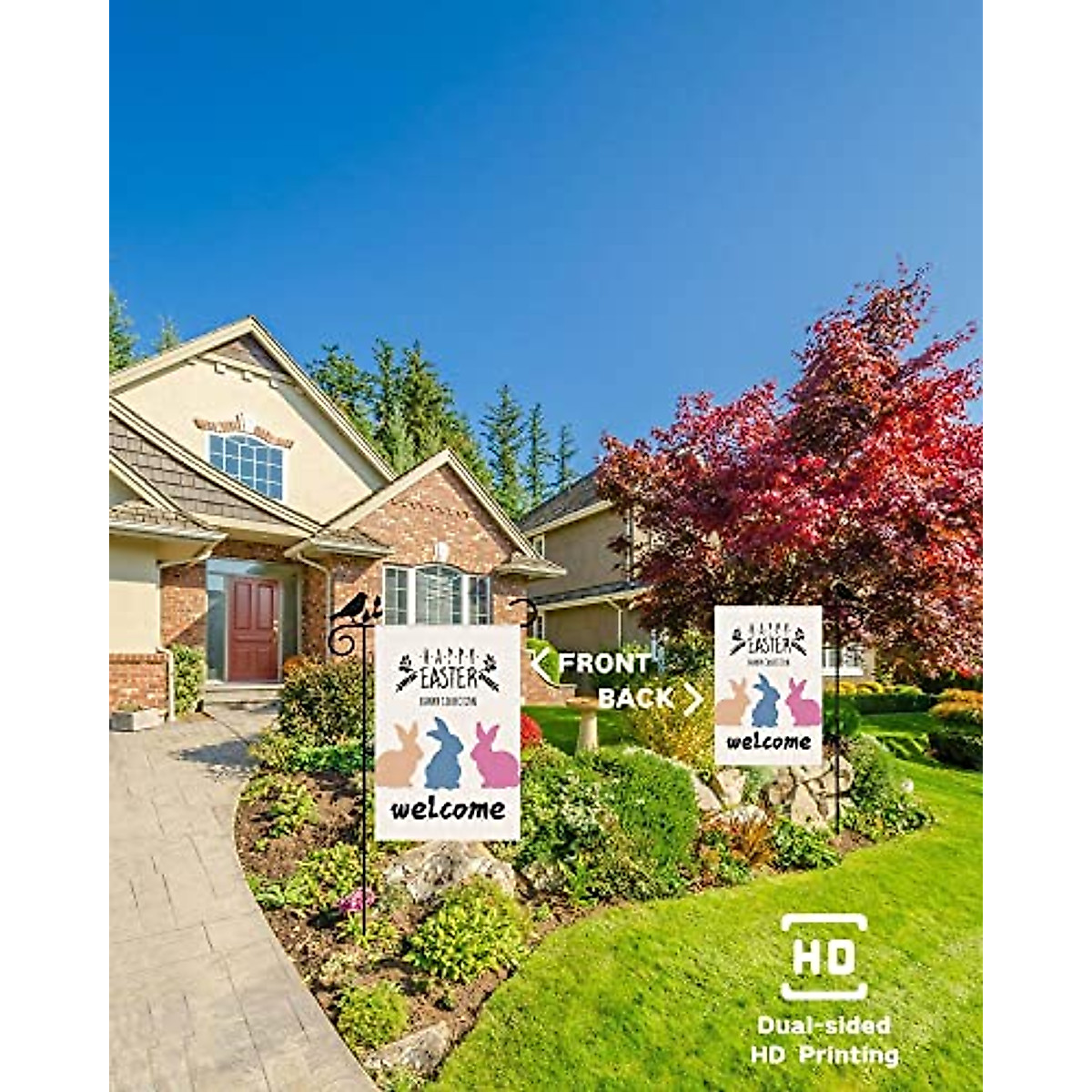 Easter Garden Flag, Double Sided Vertical Burlap Mini Flag for Garden Yard House, Happy Easter Outdoor Bunny Rabbit Welcome Small Flag, Farmhouse Outside Holiday Decorative Decoration, 12x18 Inch