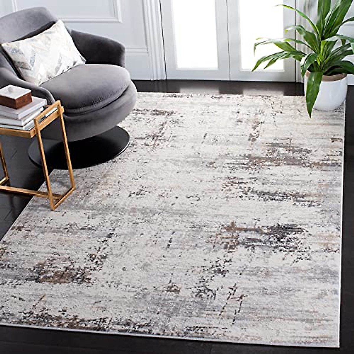 SAFAVIEH Amelia Collection 5'5" x 7'7" Ivory/Grey ALA448A Modern Abstract Non-Shedding Living Room Bedroom Dining Home Office Area Rug