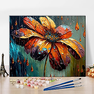 TUMOVO Flowers Paint by Numbers, Abstraction Oil Painting for Adults Kids Paint by Number, Plants Paint by Numbers with Brushes and Pigment for Home Wall Decor, 16x20 Inch, Frameless