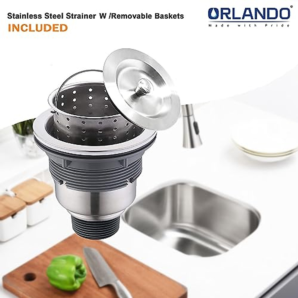 ORLANDO 17x22 inch Single Bowl Kitchen Sink Drop in Stainless Steel Bar Sink, Topmount Bar/Prep sink