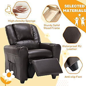 JC Home Contemporary Leather Kids Recliner with Cup Holder and Headrest, Hot Pink
