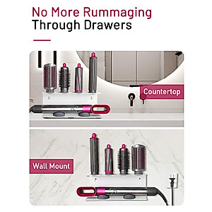 Affogato Wall Mount Holder Compatible with Dyson Airwrap Styler Storage Holder for Accessories Organizer Rack Stand for Wand Barrels Brushes, 4-Slots, White