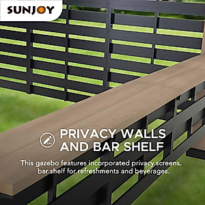 Sunjoy 11 x 11 ft. Hardtop Gazebo Cedar Wood Framed Hot Tub Gazebo with Steel and Polycarbonate Hardtop and bar Shelf, Matte Black by SummerCove