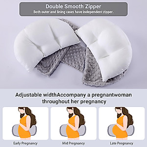 neexan Pregnancy Sleeping Pillow, Soft Pregnancy Wedge Pillow for Tummy, Back and Leg Support, Adjustable Pillowcase (Grey)