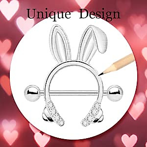 Melighting Bunny Nipple Rings 14G Nipple Piercing Jewelry Surgical Steel 316L Rosy Ear Clear CZ Dainty Nipple Piercing Barbell for Women