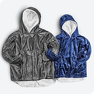 Bare Home Sherpa Fleece Wearable Blanket - Oversized Wearable Blanket Hoodie - Adult Size - Warm & Cozy - Soft Plush Blanket - Comfortable Blanket Sweatshirt with Dual-Sided Pocket (Adult, Grey)