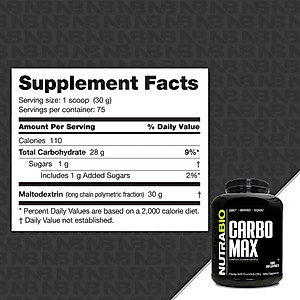 NutraBio CarboMax Maltodextrin Powder - Carbohydrate Powder for Sustained Energy - Calorie Rich for Muscle and Weight Gain - Unflavored - 5 Pounds, 75 Servings
